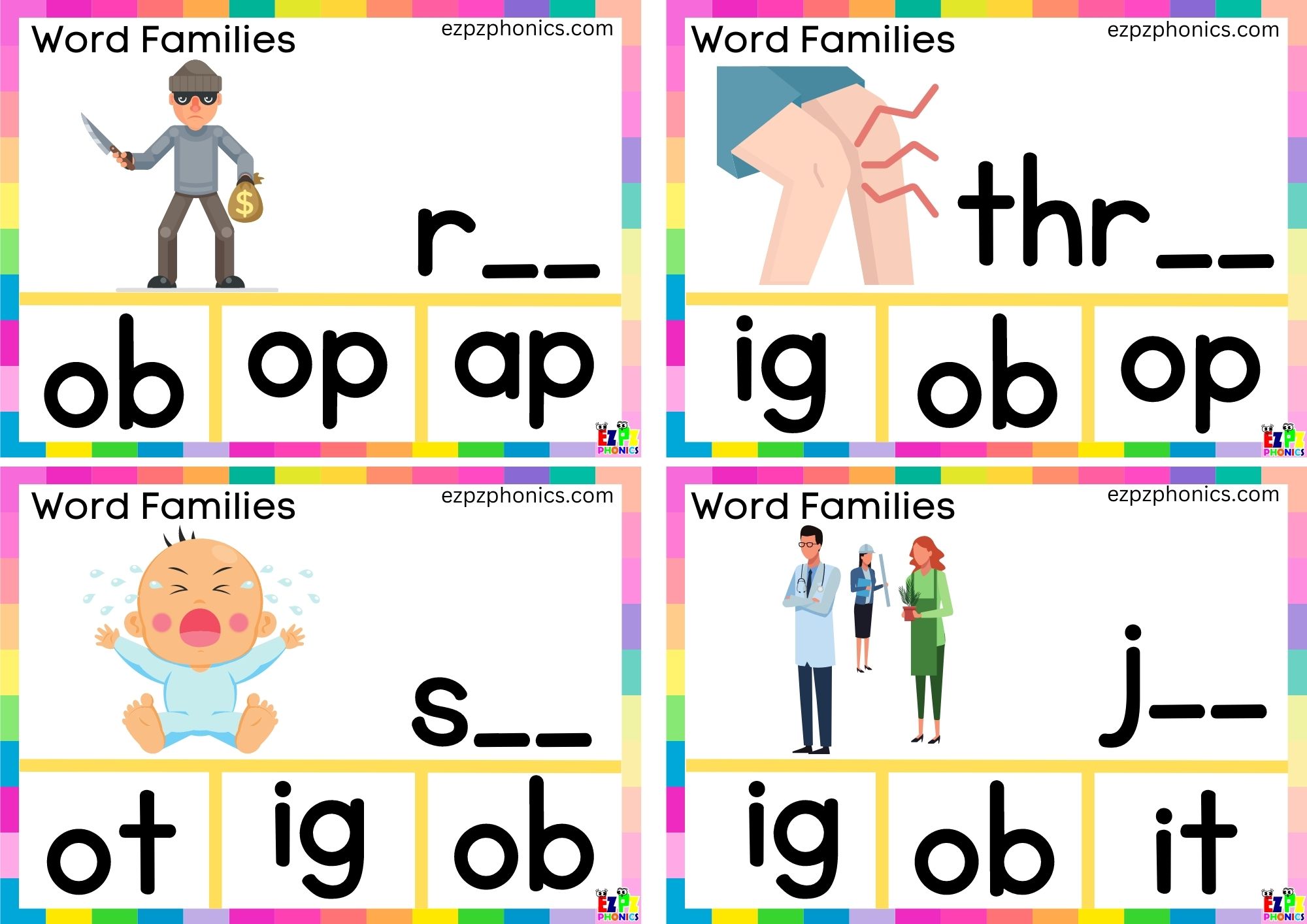 ob Word Family Finish the word and clip the correct letters group 1 - ezpzphonics.com